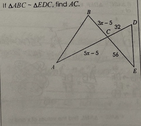 Solved If ????ABC∼???EDC, find AC. | Chegg.com