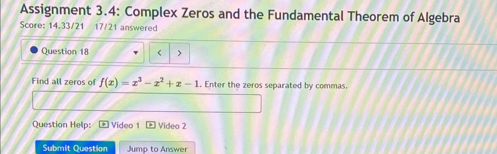 Solved Assignment 3.4: Complex Zeros and the Fundamental | Chegg.com