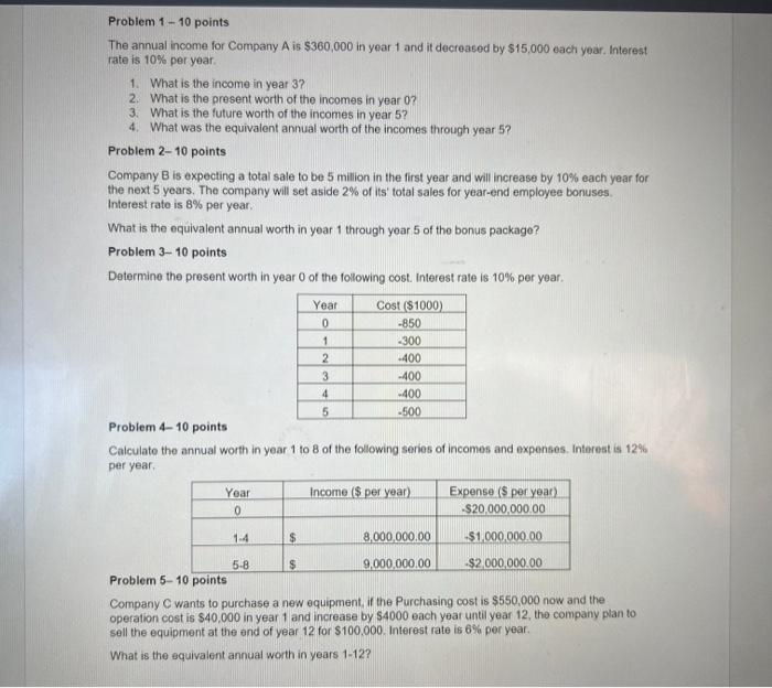 Solved Problem 1−10 points The annual income for Company A | Chegg.com
