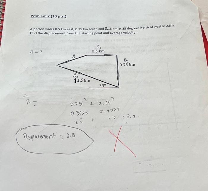 Solved A person walks 0.5 km east, 0.75 km south and 1.15 km | Chegg.com