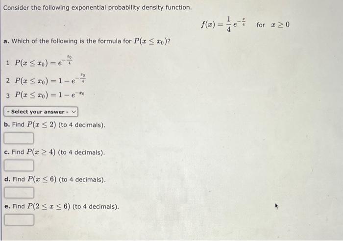 Solved Consider the following exponential probability | Chegg.com