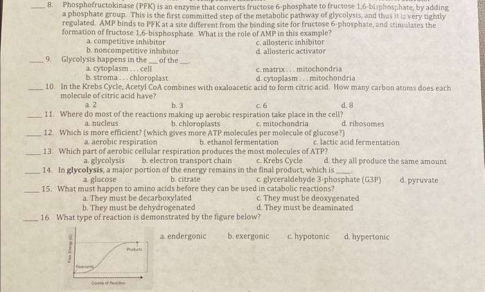 Solved 8. Phosphofructokinase (PFK) is an enzyme that | Chegg.com