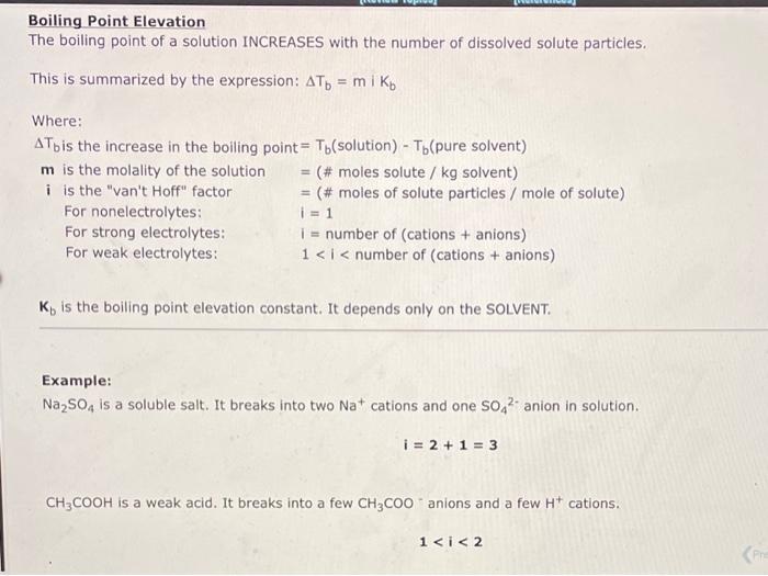 Solved Boiling Point Elevation The boiling point of a | Chegg.com