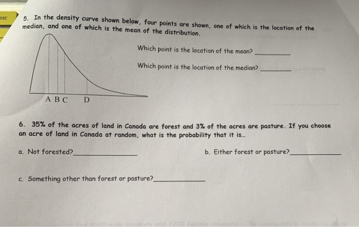 Solved In the density curve shown below, four points are | Chegg.com