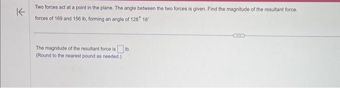 Solved Two forces act at a point in the plane. The angle | Chegg.com