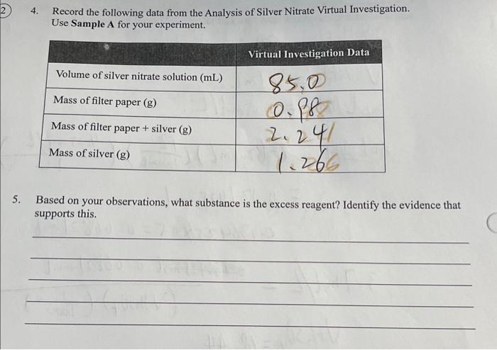 4. Record the following data from the Analysis of | Chegg.com