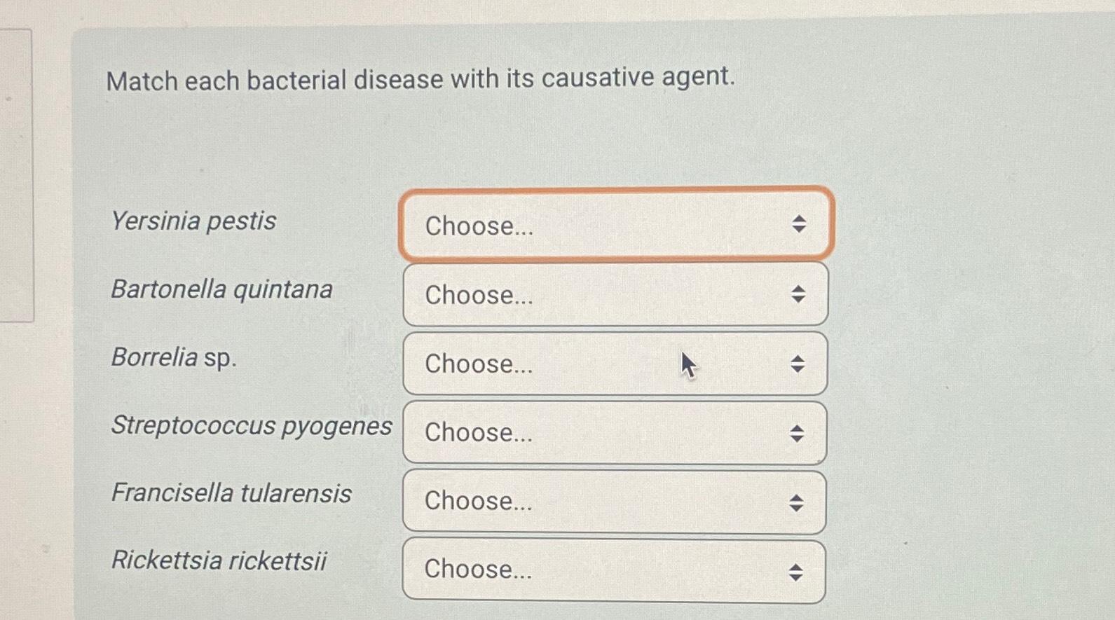 Solved Match each bacterial disease with its causative | Chegg.com