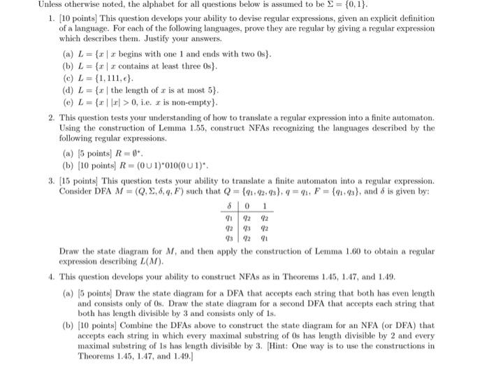Solved Unless otherwise noted, the alphabet for all | Chegg.com