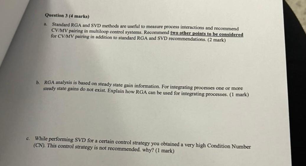 Solved Question 3 (4 marks) a. Standard RGA and SVD methods | Chegg.com