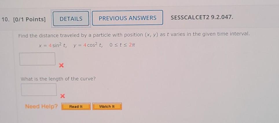 Solved 10. [0/1 Points] DETAILS PREVIOUS ANSWERS SESSCALCET2 | Chegg.com