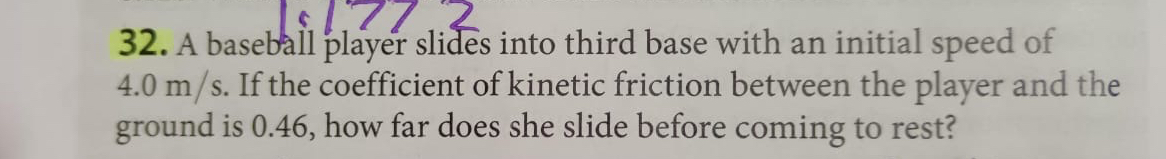 Solved A baseball player slides into third base with an | Chegg.com