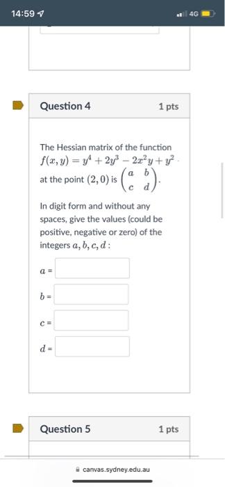 Solved The Hessian matrix of the function | Chegg.com