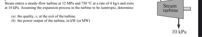 Solved Steam enters a steady-flow turbine at 12MPa and 750∘C | Chegg.com