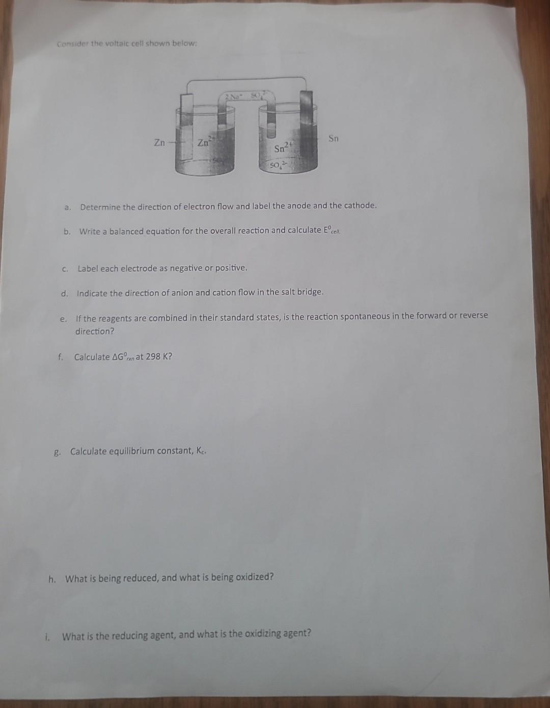 Consider the voltaic cell shown below: a. Determine | Chegg.com