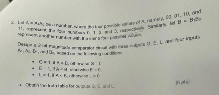 Solved 2. Let A=A1A0 be a number, where the four possible | Chegg.com