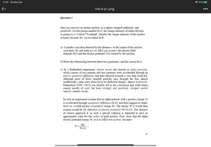 Solved One can conceive an anomic macleus, as a splere | Chegg.com