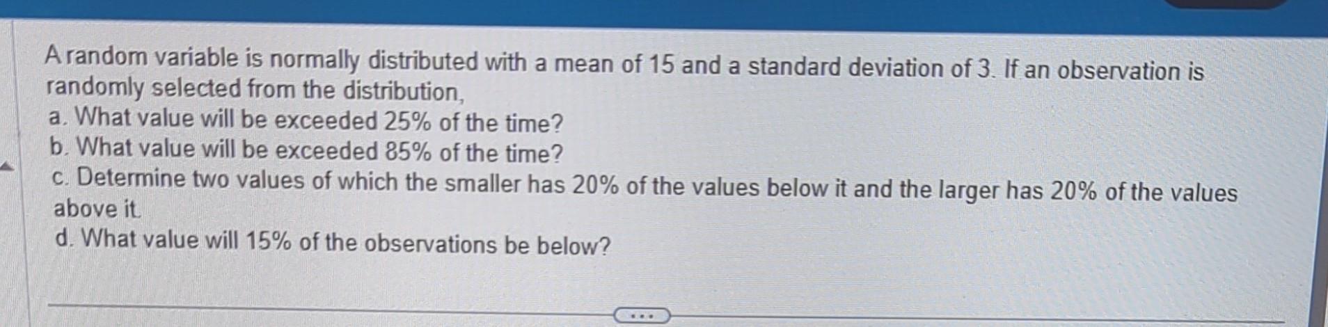 Solved A random variable is normally distributed with a mean | Chegg.com