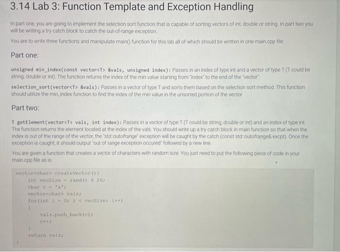 Solved In part one you are going to implement the selection | Chegg.com