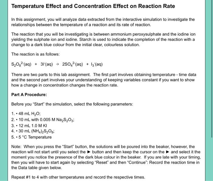 Solved Temperature Effect and Concentration Effect on | Chegg.com