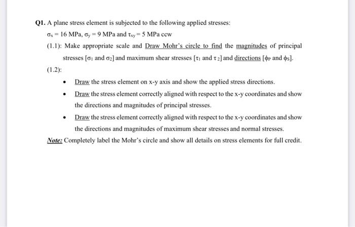 Q1. A plane stress element is subjected to the | Chegg.com