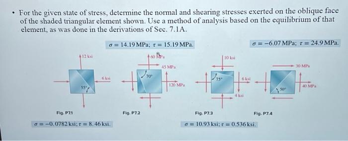 Solved - For the given state of stress, determine the normal | Chegg.com
