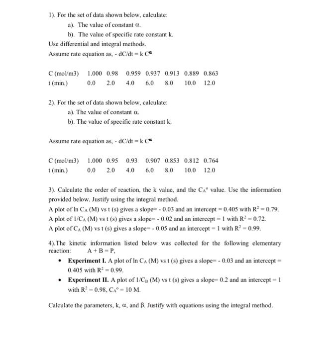 Solved 1). For the set of data shown below, calculate: a). | Chegg.com