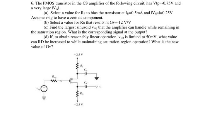 Solved 6. The PMOS transistor in the CS amplifier of the | Chegg.com