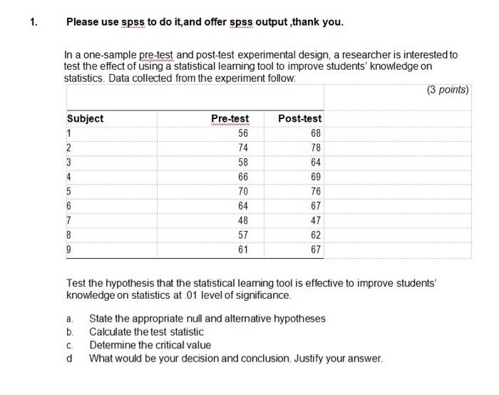 Solved 1. Please use spss to do it, and offer spss | Chegg.com