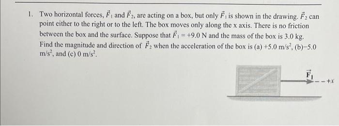 Solved Two horizontal forces, F1 and F2, are acting on a | Chegg.com