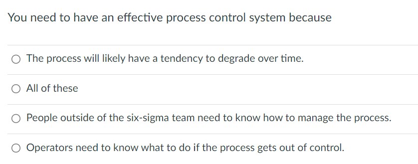 Solved You need to have an effective process control system | Chegg.com