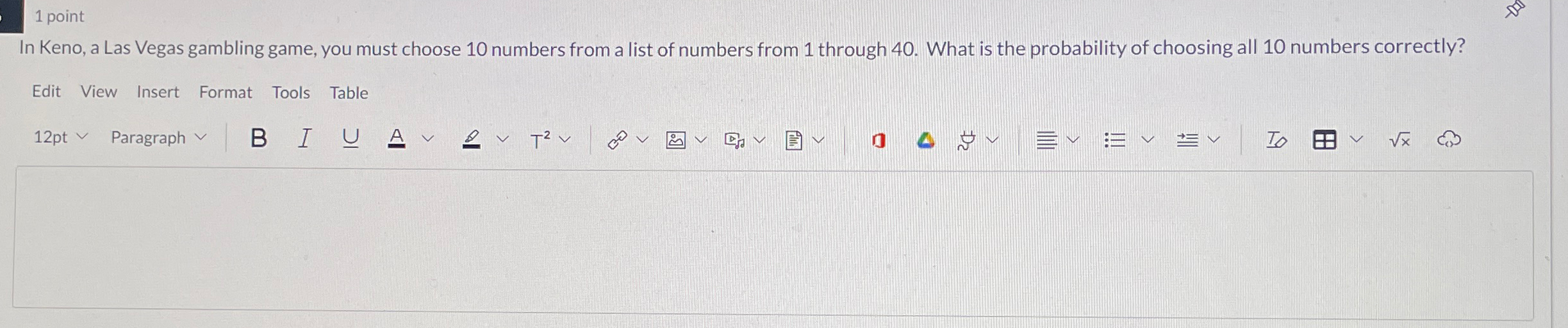 Solved 1 ﻿pointIn Keno, a Las Vegas gambling game, you must | Chegg.com