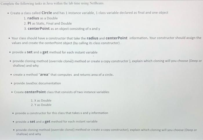 Solved Complete the following tasks in Java within the lab | Chegg.com