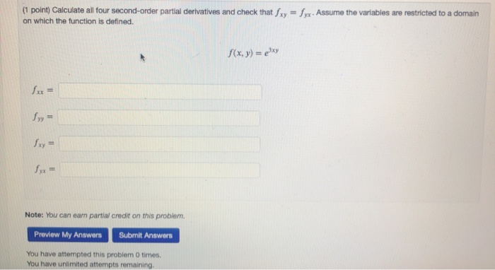 Solved (1 point) Calculate all four second-order partial | Chegg.com
