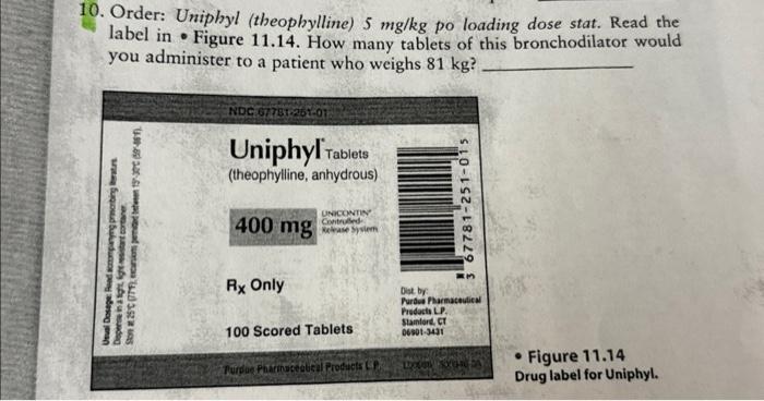 Solved 0. Order: Uniphyl (theophylline) 5mg/kg po loading | Chegg.com