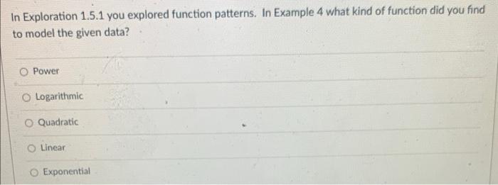 In Exploration 1.5.1 you explored function patterns. | Chegg.com