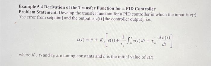 Example 5.4 Derivation of the Transfer Function for a | Chegg.com