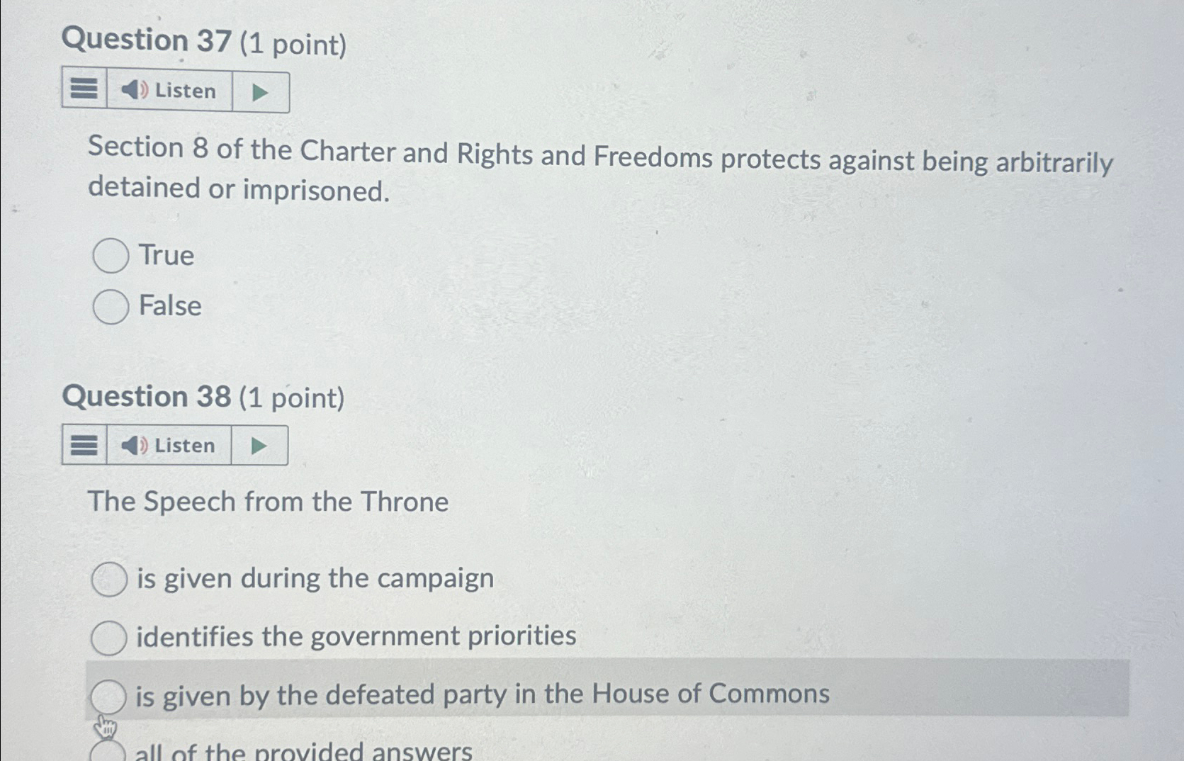 Solved Question 37 (1 ﻿point)ListenSection 8 ﻿of the Charter | Chegg.com