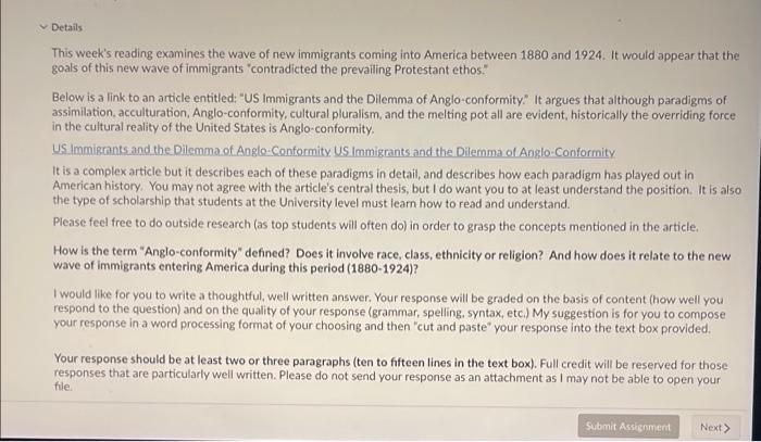 Details This week's reading examines the wave of new | Chegg.com