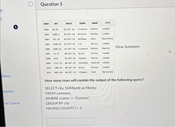 Solved How many rows will contain the output of the | Chegg.com