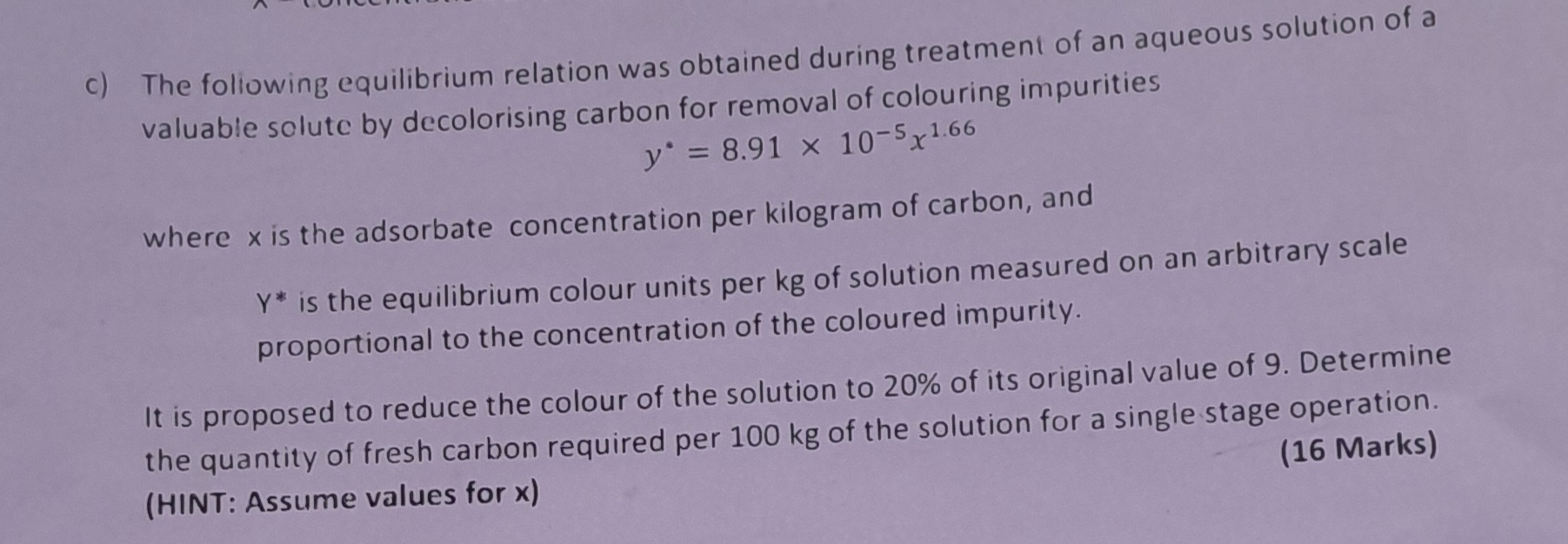 Solved c) ﻿The following equilibrium relation was obtained | Chegg.com