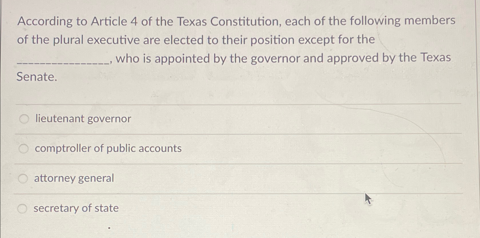 Solved According to Article 4 ﻿of the Texas Constitution, | Chegg.com