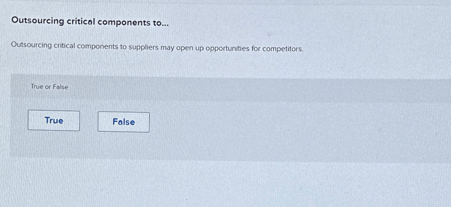 Solved Outsourcing critical components to...Outsourcing | Chegg.com