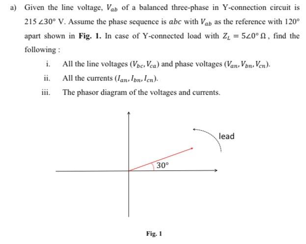 Solved a) Given the line voltage, Vab of a balanced | Chegg.com