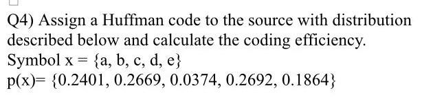 Q4) Assign a Huffman code to the source with | Chegg.com