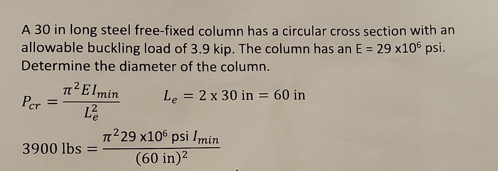 Solved A 30 in long steel free-fixed column has a circular | Chegg.com