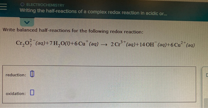 Solved O ELECTROCHEMISTRY Writing the half-reactions of a | Chegg.com