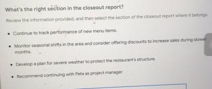 Solved What's the right section in the closeout | Chegg.com
