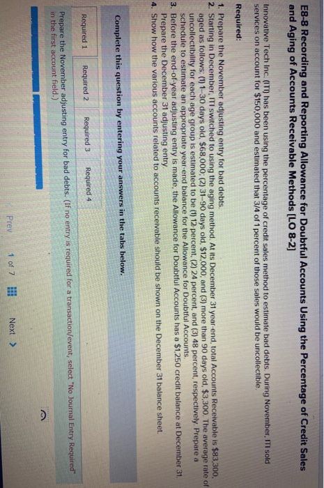 Solved E8-8 Recording and Reporting Allowance for Doubtful | Chegg.com