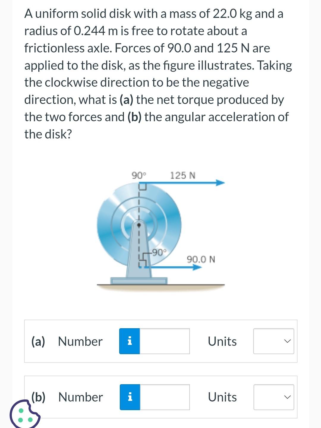 Solved A uniform solid disk with a mass of 22.0 kg and a | Chegg.com