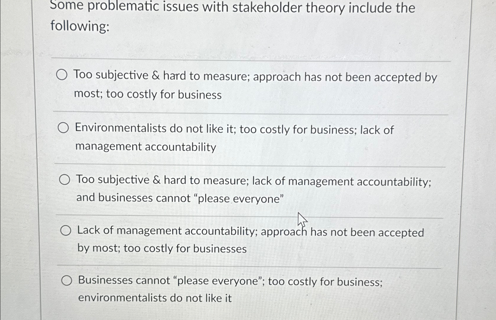 Solved Some problematic issues with stakeholder theory | Chegg.com
